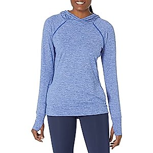 Amazon Essentials Women's Brushed Tech Stretch Popover Hoodie (Available in Plus Size), Blue Space Dye, Large