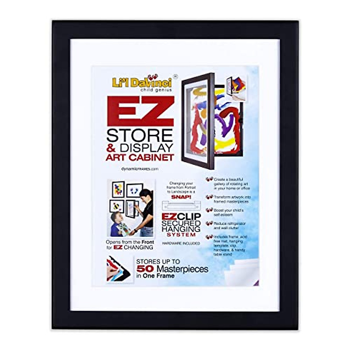 Li'l DAVINCI Art Frames: front-opening, EZ Store wooden frames that allow you to hold up to 50 items in each! (Black, for 8.5 x 11 items)