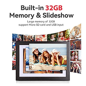 Frameo WiFi Digital Picture Frame 32GB Memory 10.1 Inch, 1280x800 HD IPS Touch Screen Photo Frame Electronic, Easy Setup, Share Photos or Videos Anywhere via Free Frameo APP