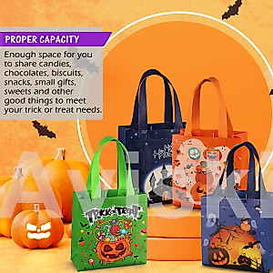 Aviski 8PCS Halloween Trick or Treat Bags, Small Halloween Tote Bags with Handles, Gift Bags, Multifunctional Non-Woven Halloween Bags for Gifts Wrapping, Trick or Treat, Halloween Party Supplies