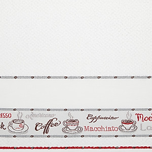 Cackleberry Home Coffee Mocha Latte Jacquard Border Terry Kitchen Towels 17 x 27 Inches, Set of 4