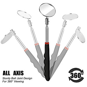 3 Pieces Telescoping Inspection Mirror Round Mirror Square Mirror Inspection Tool for Checking Vehicle, Observing Eyelashes Mouth and Other Small Parts (Oval, Square, Round Style)