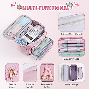 YOOLIFE Initial Pencil Case Large Capacity Pencil Pouch Handheld Pen Bag Cute Portable Gift for Office School Teen Girl Women 11 12 13 14 Year Old Girl Gifts Aesthetic Pencil Case Pencil Pouch Pink L