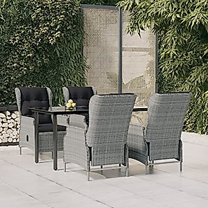 WHOPBXGAD 5 Piece Patio Dining Set Lawn Furniture,Patio Furniture Sets,Patio furnitureSui for patios, Gardens, lawns, Balconies, Poolside,Light Gray Poly Rattan