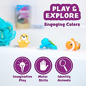 Tub Works® Marine™ Mold Free Bath Toys, 6 Pack | Sealed, No Hole Bath Toys Design Keeps Moisture Out | Soft, Squeezable & Float on Water | Easy-Grip Baby & Toddler Bath Toy Set | Great Baby Pool Toys