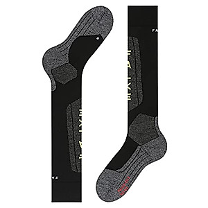 FALKE Men's SK5 Ski Socks, Silk, Knee High, Ultra Light Cushion, Breathable Quick Dry, Winter Athletic Sock, Black (Black-Lightning 3171), 12.5-13.5, 1 Pair