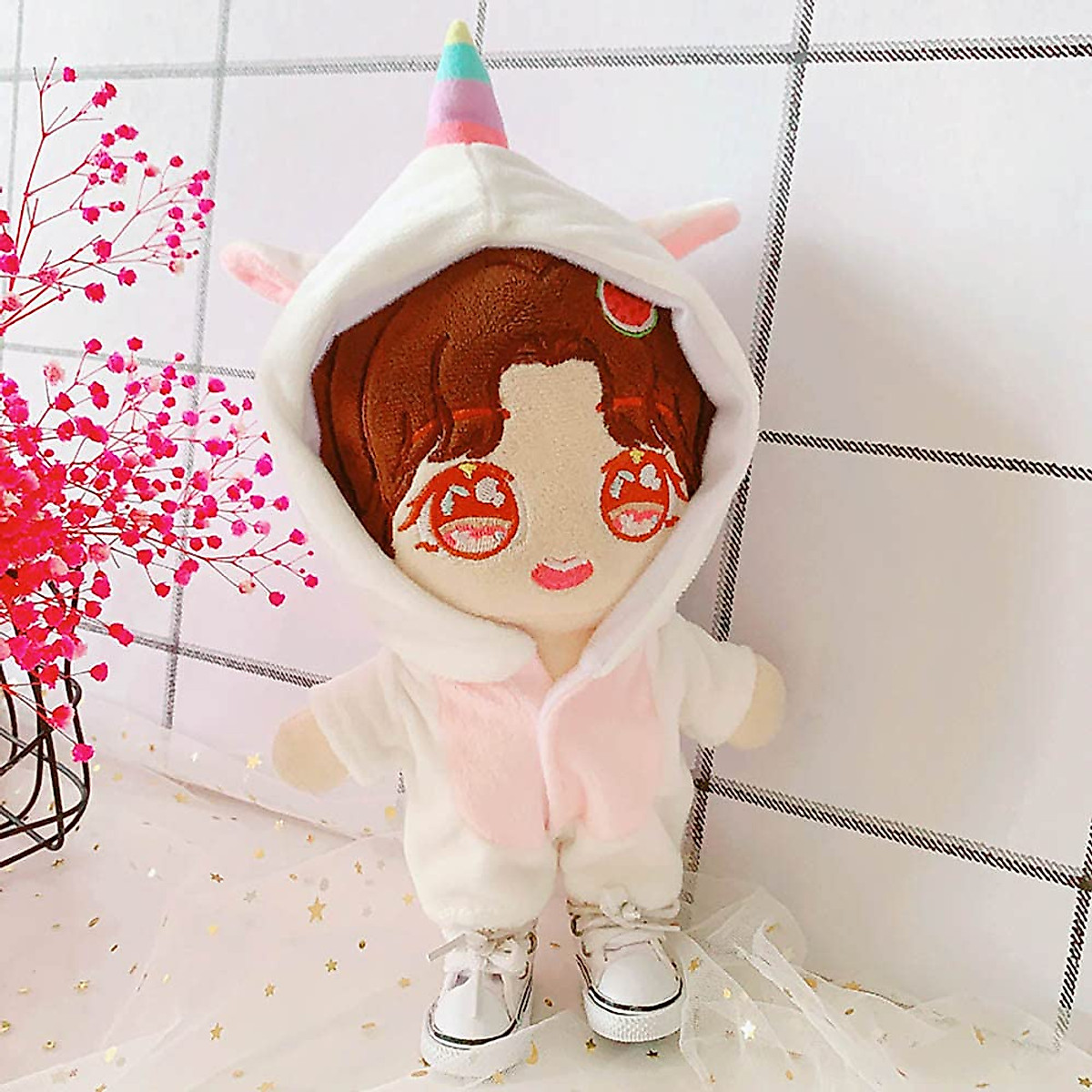 niannyyhouse Unicorn Clothes 20cm(7.8in) Plush Doll Clothes Onesies + Shoe 2-Piece Set Colorful Pajamas (White)