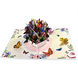 Teabug Cards Basket of Colorful Butterflies Pop Up Card, Birthday Card, Mothers Day Card, Get-Well Card, Spring and Summber Card, All Occasions