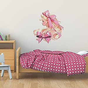 SONGQI Home Living Room Window Wall Bedroom Sticker DIY Decals Beautiful Girl with Pink Bow Doll Pattern Baby Nursery Removable Wall Decor