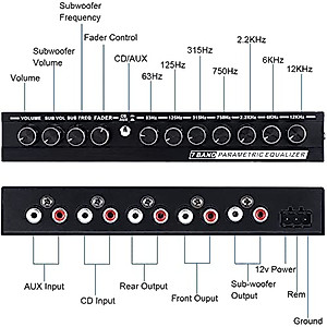 Erhai 7-Band Car Audio Equalizer, Adjustable 7 Bands EQ Car Amplifier Graphic Equalizer with CD/AUX Input Select Switch,Black