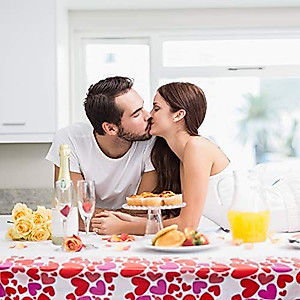 Valentine Tablecloth Disposable Plastic Valentines Table Cover Multi-Color Hearts Tablecloth for Valentine's Day Party Supplies, 42 x 70 inch (2)
