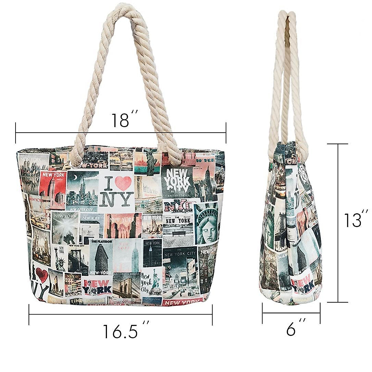 Sailman Canvas Tote Bag for Women, Shoulder Bag for Beach Travel Daily Bags (New York)