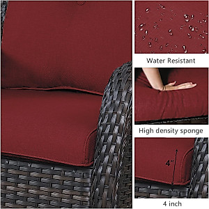 HUMMUH Patio Furniture 6 Pieces Outdoor Furniture Set PE Wicker Sofa with Swivel Rocking Chairs,Ottomans,Coffee Table