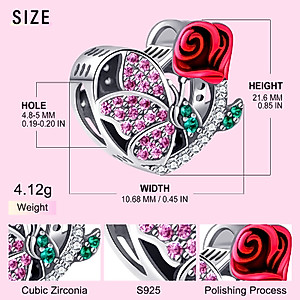 NINGAN June-Rose &Butterfly Birth Charm for Bracelets 925 Sterling Silver Pendant Bead with Cubic Zirconia Birthday Jewelry Gifts for Women Wife Mom Her