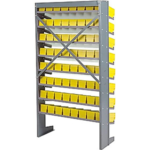 Global Industrial Floor Rack, 8 Shelves w/ (64) 4" W Yellow Bins, 33x12x61