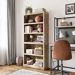 LINSY HOME 5-Shelf Bookcase, Bookshelves Floor Standing Display Storage Shelves 68 in Tall Bookcase Home Decor Furniture for Home Office, Living Room, Bed Room - Light Brown
