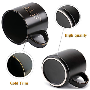 Cheardia 12 oz Mr and Mrs Mugs, Ceramic Coffee Mug Set Engagement Gifts for Couples, His and Hers Mugs for Bride and Groom, Anniversary, Valentines, Bridal Shower, Wedding, Black & White