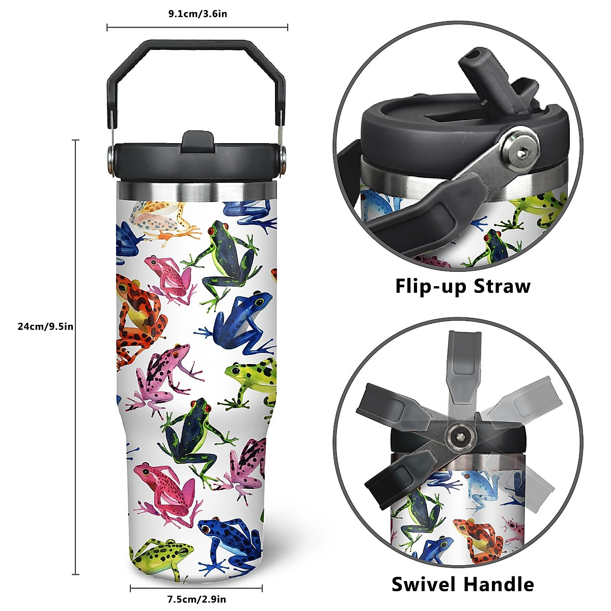 ysnifeiw 30oz Frog Tumbler with Handle and Straw, Stainless Steel Insulated Frog Cup with Top Handle and Lid, Frog Coofee Mug Gifts for Women Men