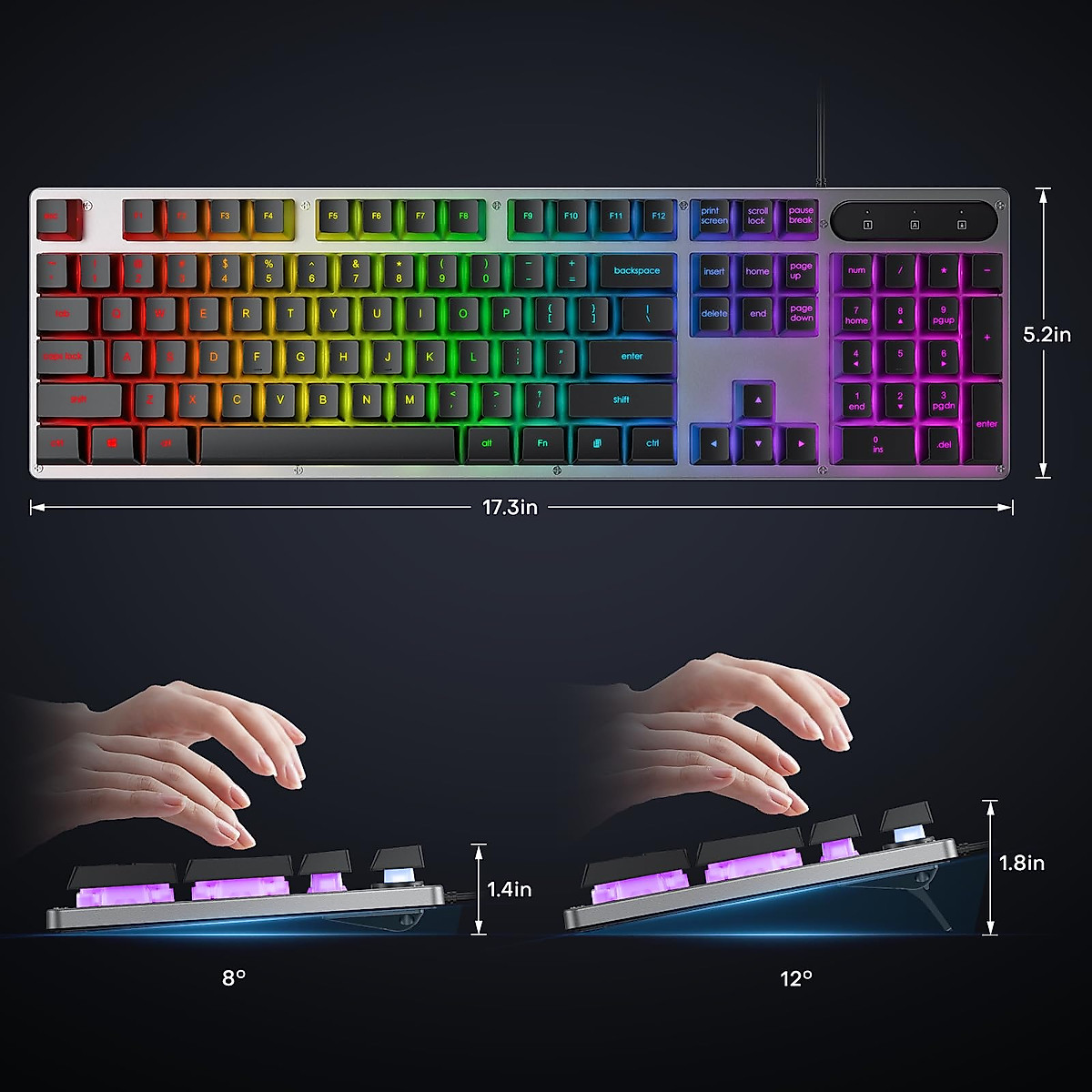 OMOTON Wired Gaming Keyboard, Full Size Keyboard, 26 Anti Ghosting Keys, LED Backlit, 12 Multimedia Keys, Silent Membrane Gaming Keyboard for PC, Desktop, Computer, Black