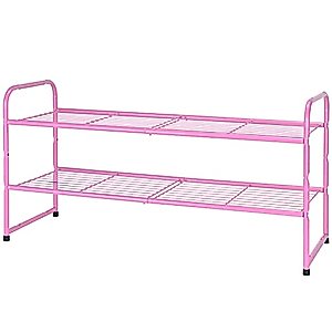 SUFAUY 2-Tier Shoe Rack, Stackable Shoe Shelf Storage Organizer for Entryway Closet, Extra Large Capacity, Wire Grid, Pink
