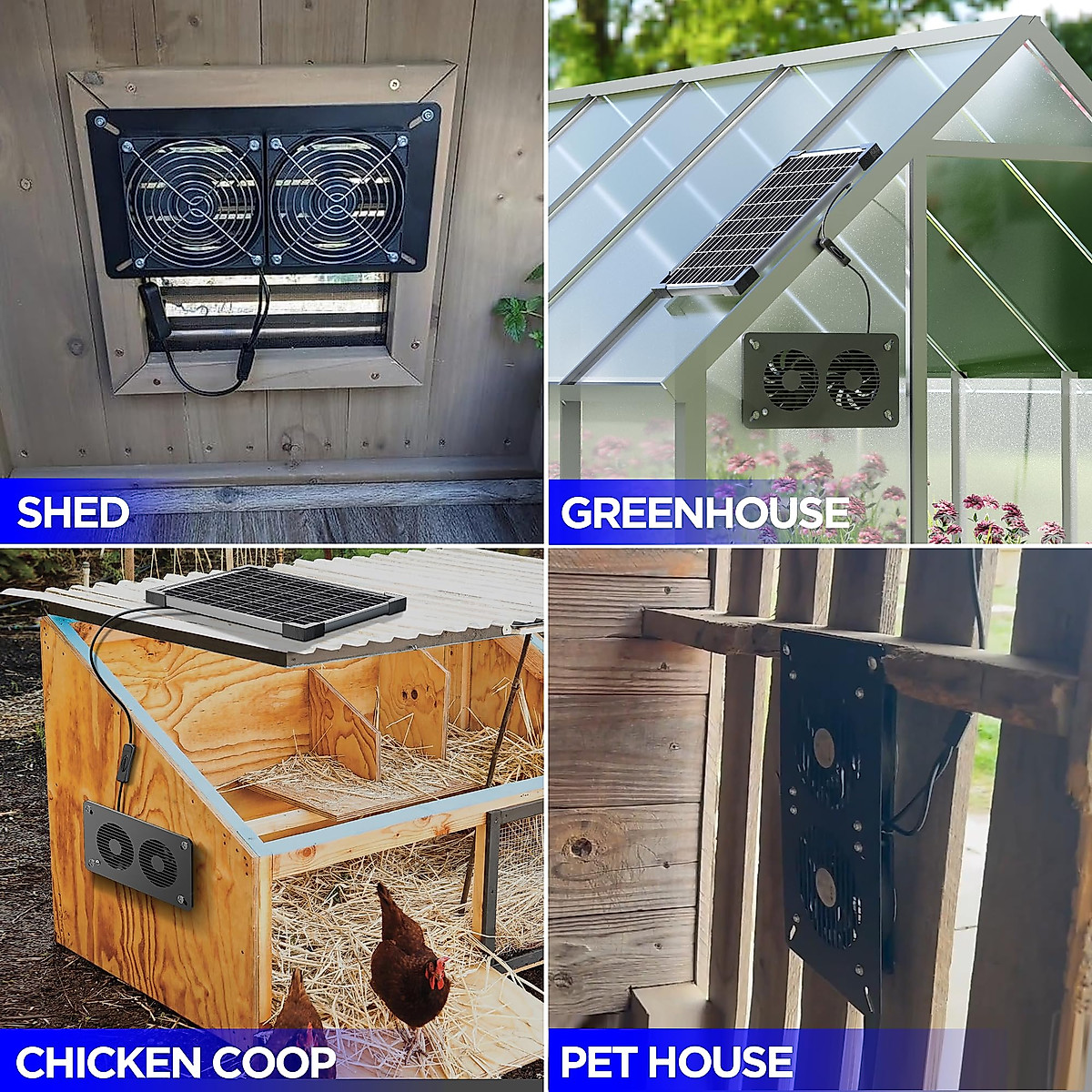 Voltset Solar Powered Fan, 15W Pro Solar Panel IP65 Waterproof with Solar Exhaust Fan for Greenhouse, Shed, Chicken Coop, Pet Houses, Outside