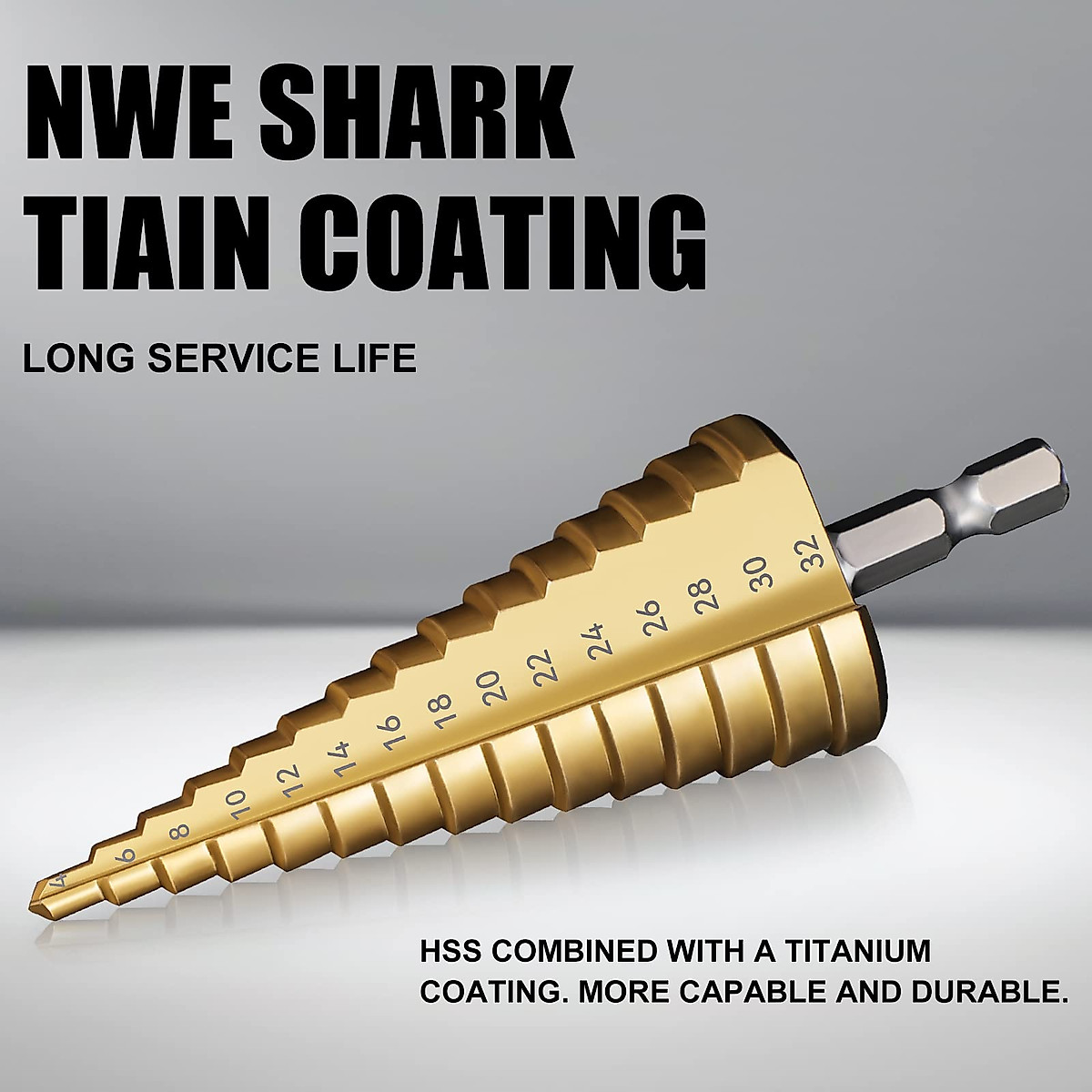 Step Drill Bit Set Metric 3PCS with Bag, Automatic Center Punch (4-12mm/4-20mm/4-32mm), 1/4" Hex Shank Quick Change Titanium Coated High Speed Steel Drill Bits for Copper/Aluminum/Wood/Plastic