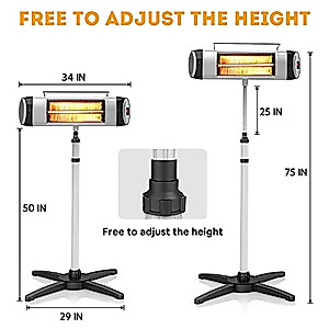 PATIOBOSS Infrared Patio Heater, Freestanding Electric Outdoor Heater for Instant Warm,Quiet Operation, Infrared Heater with Remote Control & 24 Hours Timer for Outdoor Indoor Use