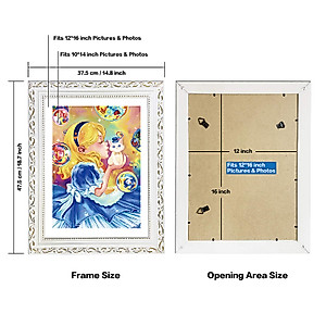 Betionol Diamond Painting Frames, Classic White Nature Solid Wood Frame Covered Plaster Fit For 12x16 inch/30x40cm Photos or Prints, Including Plexiglass and Back Mat and Hanging Kits