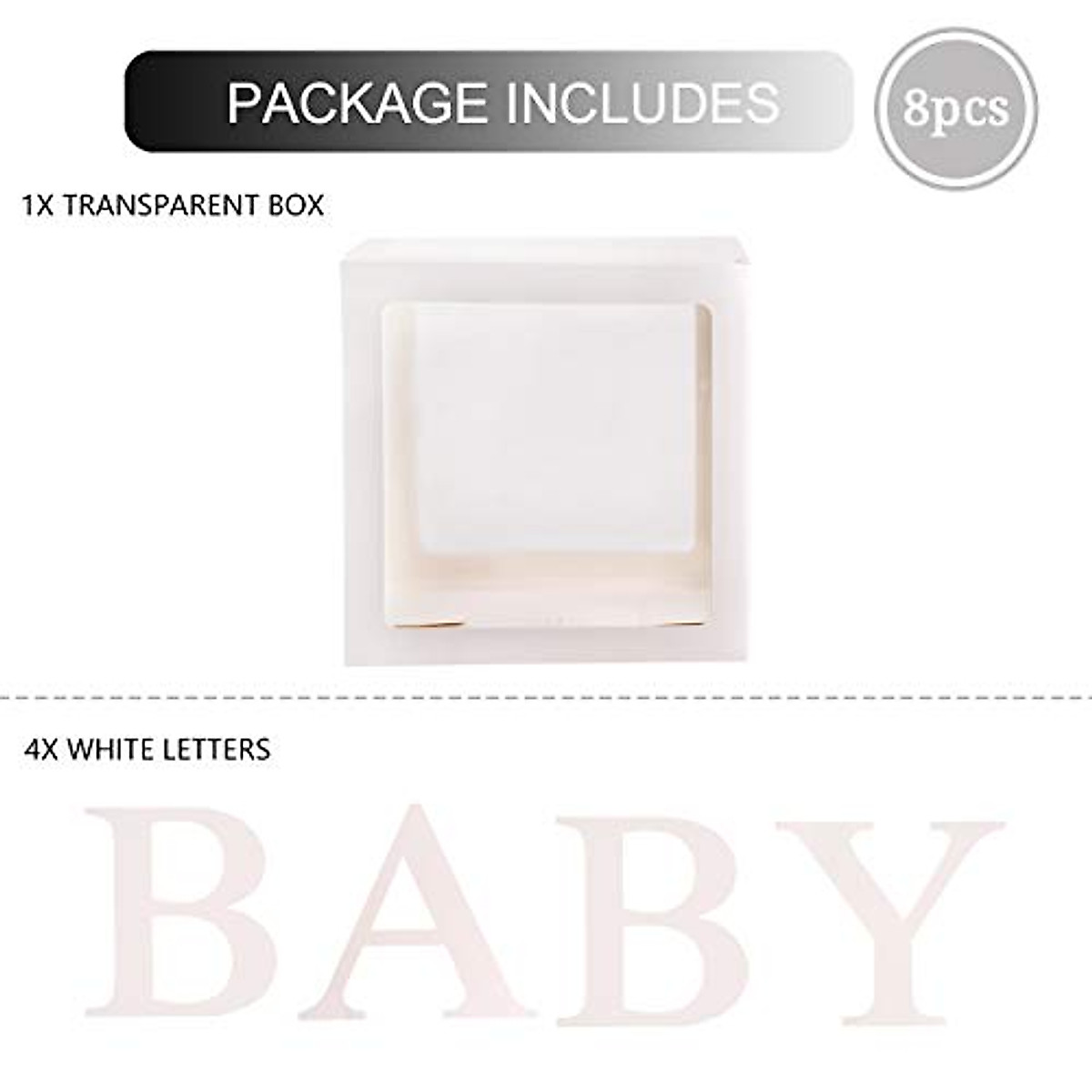 Baby Shower Boxes Party Decorations – 4 pcs Transparent Balloons Boxes Décor with Letters, Individual BABY Blocks Design for Boys Girls Baby Shower Decorations Gender Reveal Bridal Showers Birthday Party Backdrop