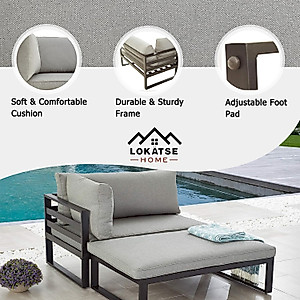 LOKATSE HOME 2 Piece Patio Furniture Conversation Set Outdoor Sectional Metal Steel Corner Sofa Armchiar Chair Couch with Ottoman, Grey