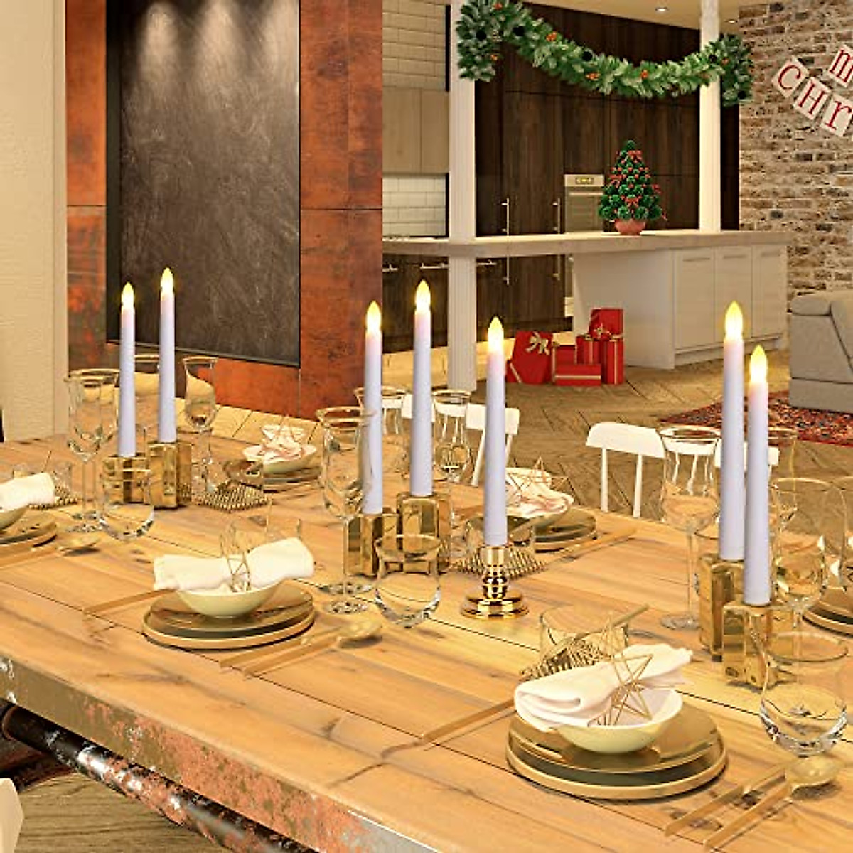 7.9 Inch Christmas Window Candles with Timer and Remote, Flameless Taper Candles Battery Operated, LED Floating Flickering Candles with Removable Candlesticks and Suction Cups for Home Decor(White)