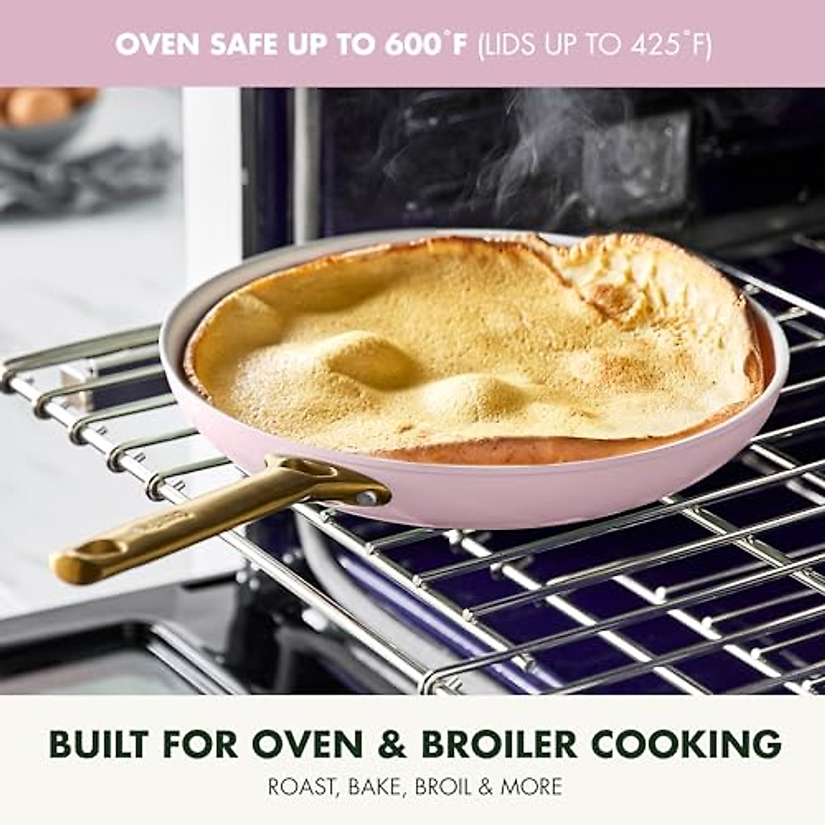 GreenPan Reserve Hard Anodized Healthy Ceramic Nonstick 10 Piece Cookware Pots and Pans Set, Gold Handle, PFAS-Free, Dishwasher Safe, Oven Safe, Blush Pink