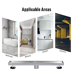 SaniteModar Linear Shower Drain, Invisible 2 in 1 Tile Insert & Flat Cover Shower Drain 24 inch, Brushed 304 Stainless Steel Linear Drain with Hair Strainer Adjustable Leveling Feet…