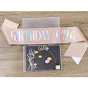 DOCOONIVER Rose Gold Birthday Headband for Women,Birthday Girl Sash and Crown for Girls and Women,Birthday Gift for Her,Happy Birthday Cake Topper,Accessories for Birthday Decorations.