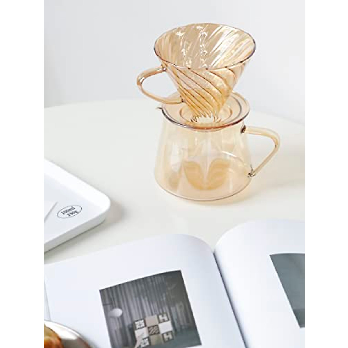 Pour Over Coffee Maker Set with Glass Dripper, 600ml 20oz V60 Coffee Server Pot, 50 Paper Filter and Spoon, Gift Kit for Coffee Lover