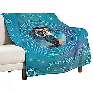 Custom Aries Blanket Gifts, 40"x30" Rectangular Flannel Zodiac Throw Blanket Cozy, Personalized Blankets Gift for Boys Girls Teen Women Men Tarot Cards Lovers Birthday Anniversary Festival