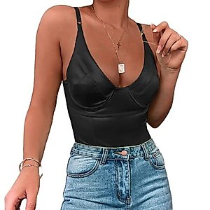 Avidlove Womens Sexy Lingerie Sleeveless Bodysuit V Neck Thong Bodysuits Leotard Tank Tops Black Small