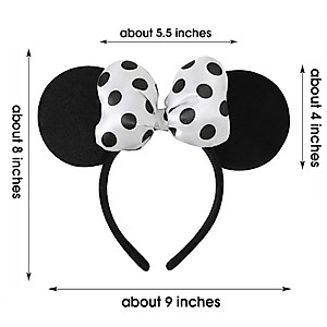 JIAHANG 3D Polka Dot Mouse Ear Hair Bow Headband,Velvet Amusement Photography Headband, Costume Headwear for Women Girls (3D satin white)