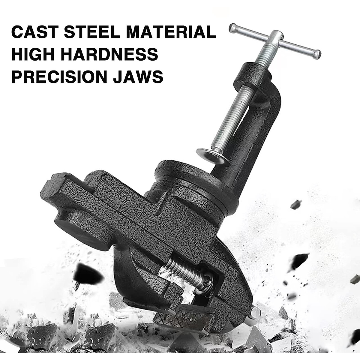 Universal Table Vise 3 Inch, Home Vise Clamp-on Portable Bench Clamp, 360° Swivel Base Clamps Fixed Tool for Woodworking, Handcraft Creations, Metalworking, Cutting Conduit, Drilling, Sawing (Black)