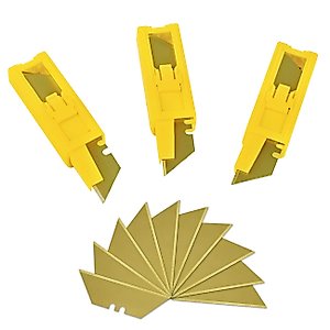 Utility Knife Blades Gold Titanium Coated & Recycled Dispenser - Longer Life blades 3X10 Pack