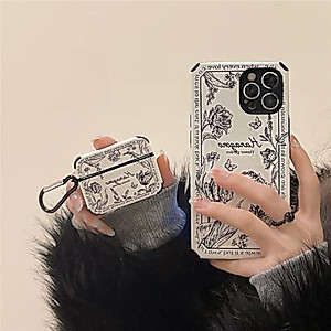 Case Cover Compatible with AirPods Pro 2 Stylish Floral AirPods Pro 2 Case for Women Girls Black Rose Patterns Protective Hard Case with Clip (White)