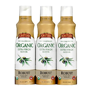 Pompeian USDA Organic Extra Virgin Olive Oil Non-Stick Cooking Spray, Full-Bodied, Perfect for Salads & Pasta, Naturally Gluten Free, Non-Allergenic, Non-GMO, No Propellant, 5 FL. OZ., 3-Pack