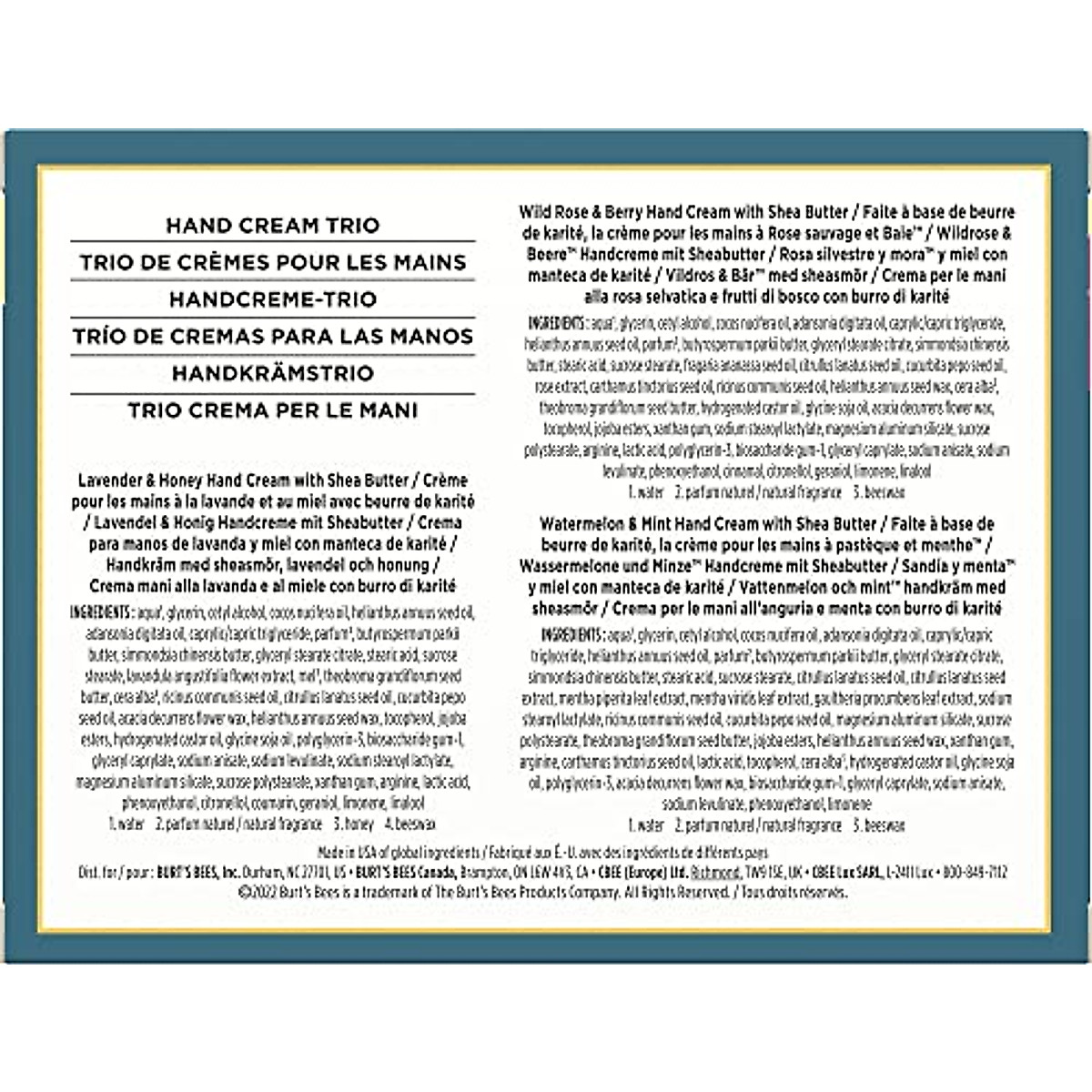 Burt's Bees Gifts, 3 Moisturizing Hand Creams with Shea Butter, Hand Cream Trio Spring Set - Lavender and Honey, Wild Rose and Berry & Watermelon and Mint