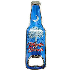 Myrtle Beach Bottle Opener Magnet South Carolina Palmetto State Flag Souvenir Magnetic Metal Beach Bar Accessory, 4 Inch