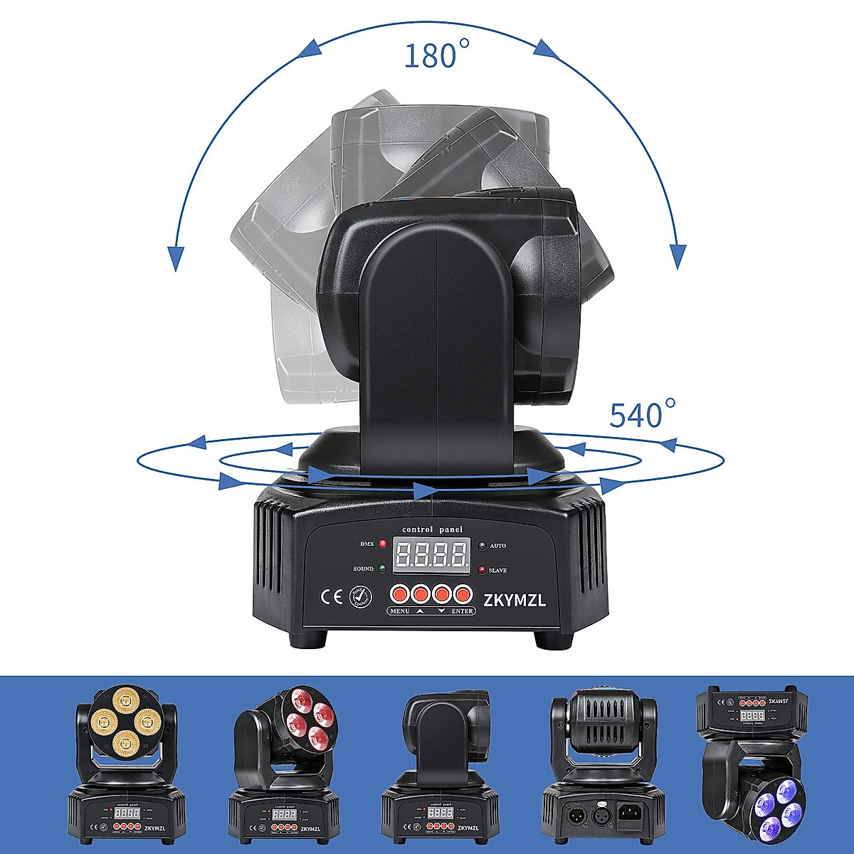 ZKYMZL RGBWA/UV 6 in 1 LED Light Mini 50W Wash Rotating Light Moving Head Stage Effect Light with DMX for Disco KTV Club Party.