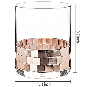 MyGift Whiskey Glasses Set of 4, Cocktail Mixed Drink Beverage Tumbler Drinkware with Copper Plating Bottom Rim