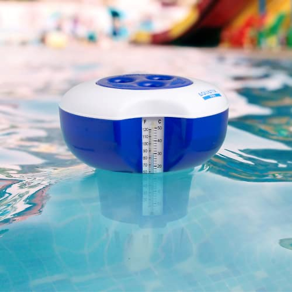 Aquatix Pro Pool Chlorine Floater Dispenser with Thermometer for 1 to 3 inch Tablets, Large & Durable Floating Dispenser for Spa, Hot Tub, Jacuzzi, In-ground & Above Ground Pools, Adjustable Flow Rate