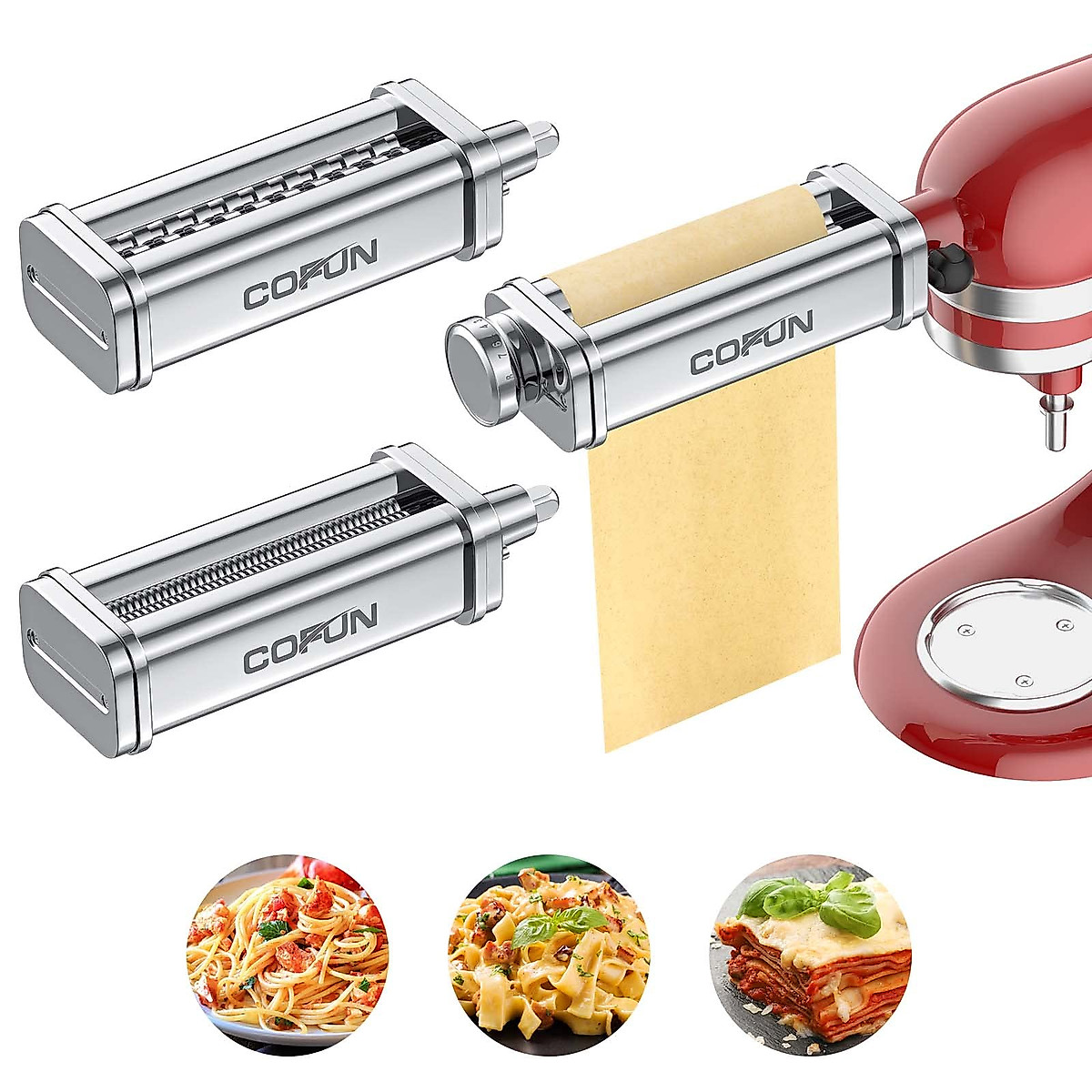 Pasta Kitchenaid Attachment Stainless Steel Pasta Maker for Kitchenaid Mixer, Includes Pasta Roller and Spaghetti Cutter, Fettuccine Cutter Stainless Steel Assecories