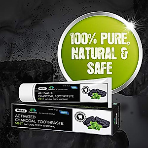 Jagat Activated Charcoal Mint Toothpaste | Fluoride Free Herbal Toothpaste | 100% Natural Teeth Whitening, No Artificial Colors, BPA Free, Gum Cure, Vegan - Pack of 3 (3.5oz X 3)