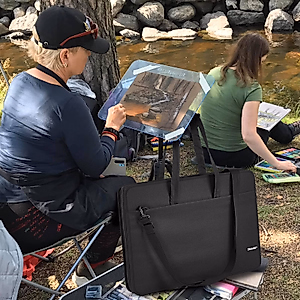 Art Portfolio Bag, IMAGE 23.6 in *17.7 in *3.14 in Black Art Carrying Storage Case, Waterproof Drawing board Bag with Shoulder Strap and Hidden Buckle for Artwork, Sketching and Drawing